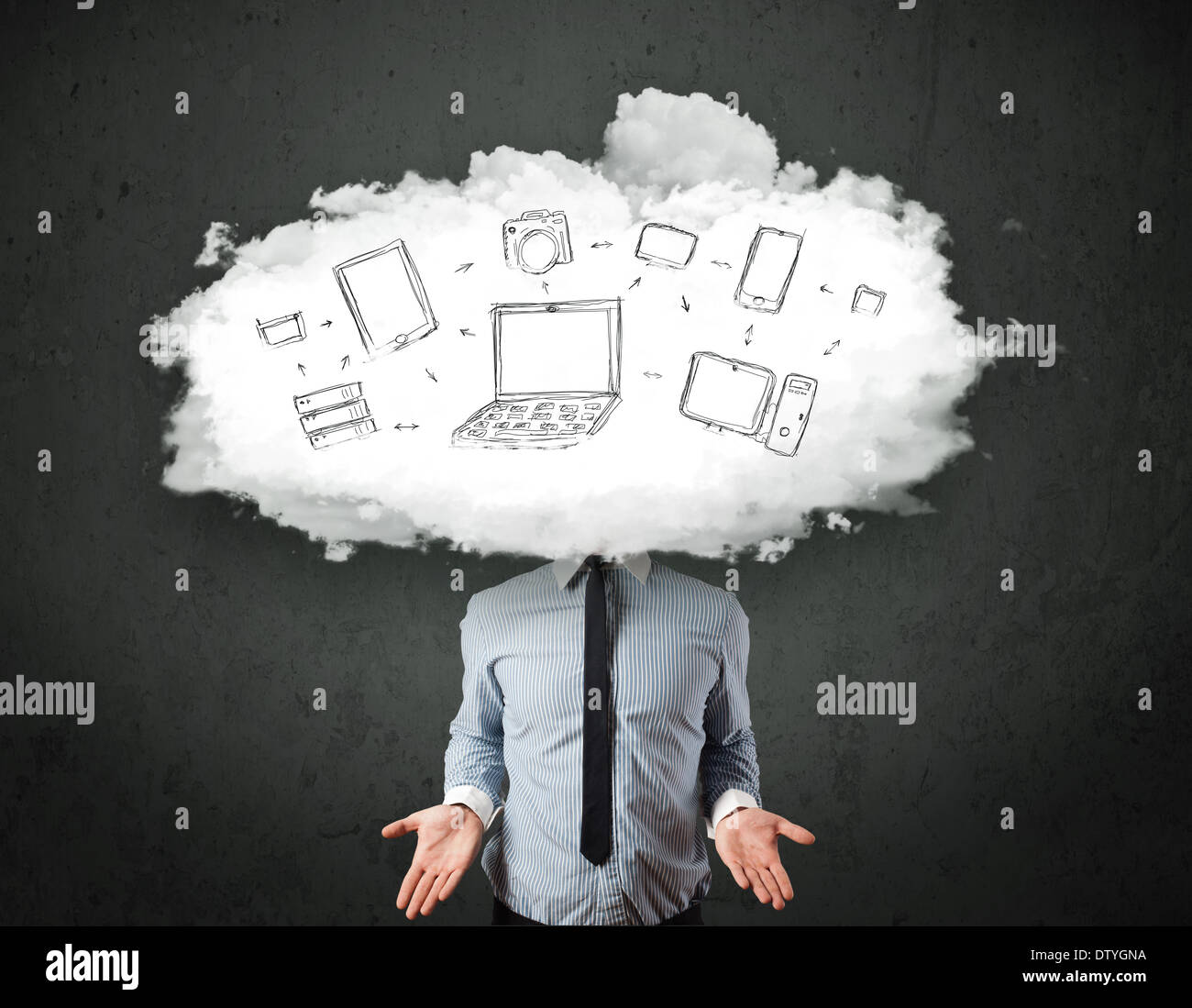 Professional business man with cloud network head Stock Photo - Alamy