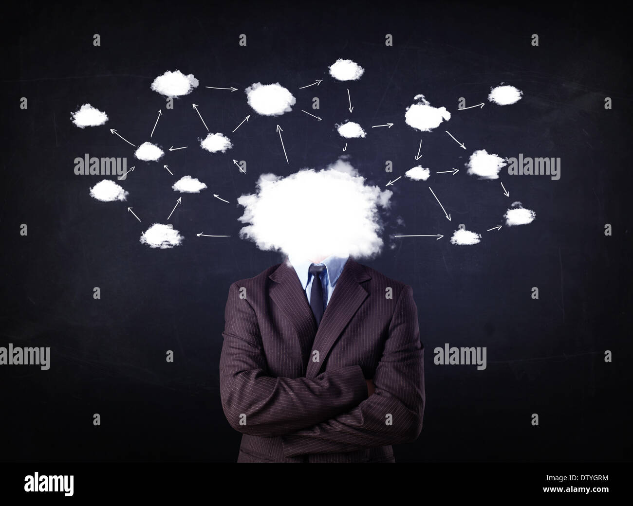 Business man with cloud network head Stock Photo - Alamy