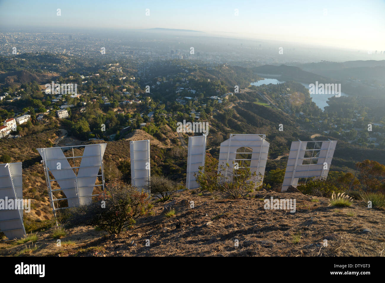 The back of the Hollywood sign, in the hills above Los Angeles, the ...