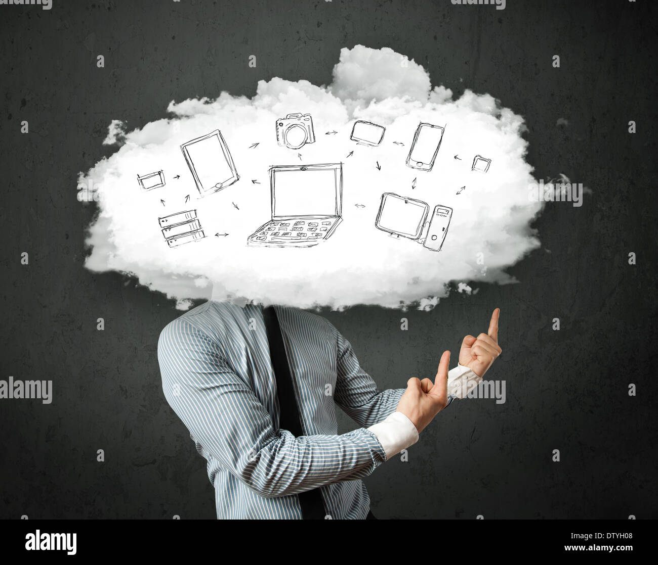 Professional business man with cloud network head Stock Photo - Alamy