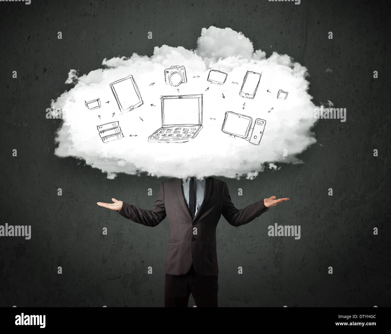 Professional business man with cloud network head Stock Photo - Alamy