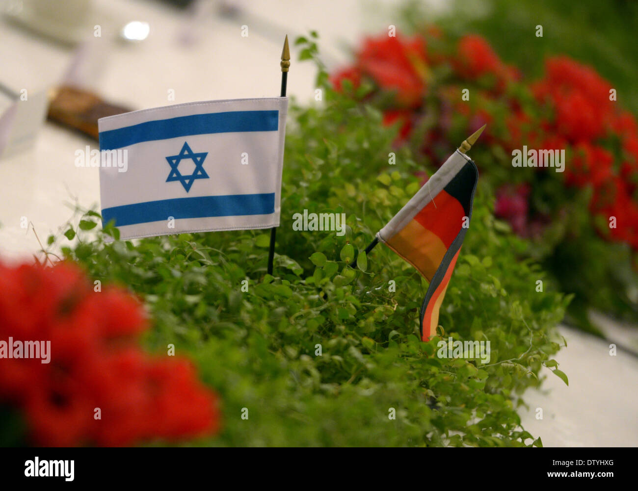 Jerusalem, Israel. 25th Feb, 2015. An Israeli and a German flag stand ...