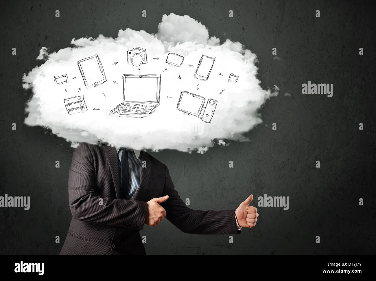 Professional business man with cloud network head Stock Photo - Alamy