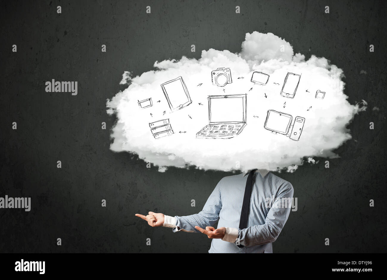 Professional business man with cloud network head Stock Photo - Alamy