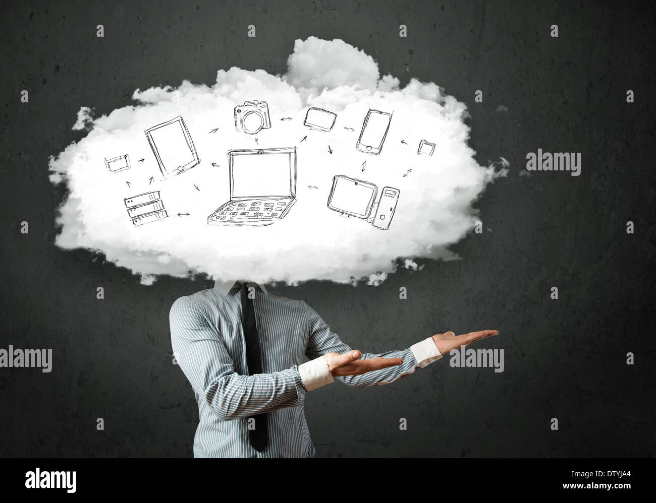Professional business man with cloud network head Stock Photo - Alamy