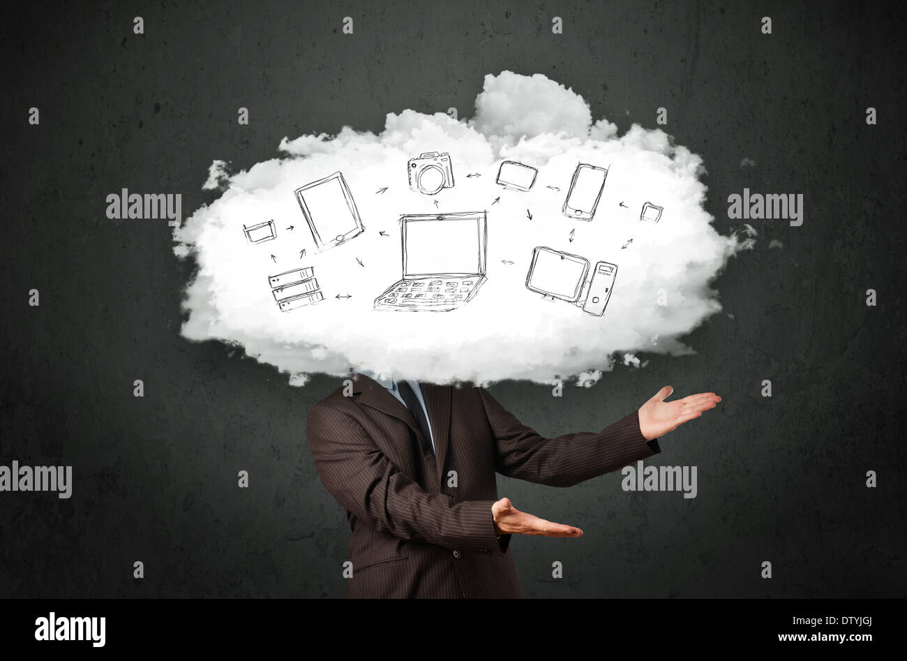 Professional business man with cloud network head Stock Photo - Alamy