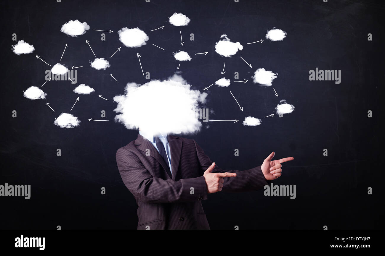 Business man with cloud network head Stock Photo - Alamy