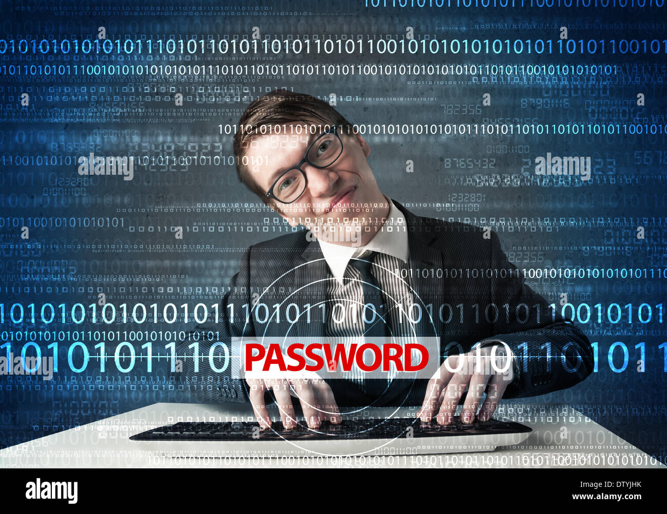 Young geek hacker stealing password Stock Photo - Alamy