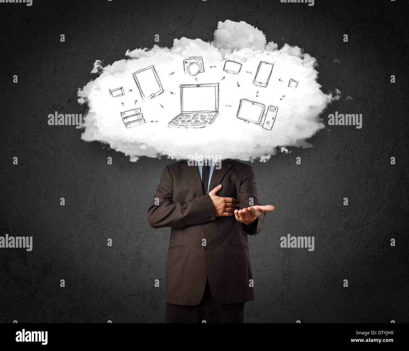 Professional business man with cloud network head Stock Photo - Alamy