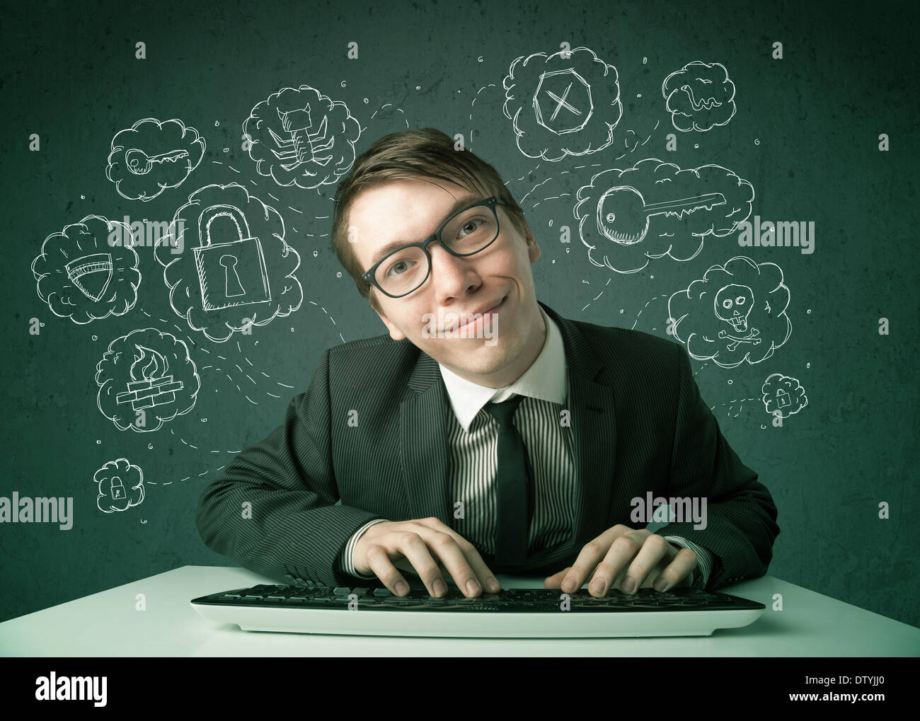 Young nerd hacker with virus and hacking thoughts Stock Photo - Alamy