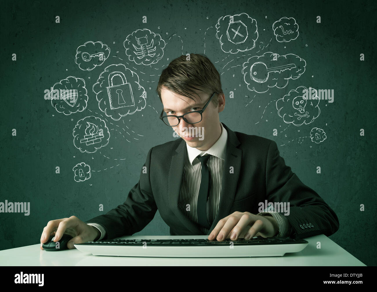 Young nerd hacker with virus and hacking thoughts Stock Photo - Alamy