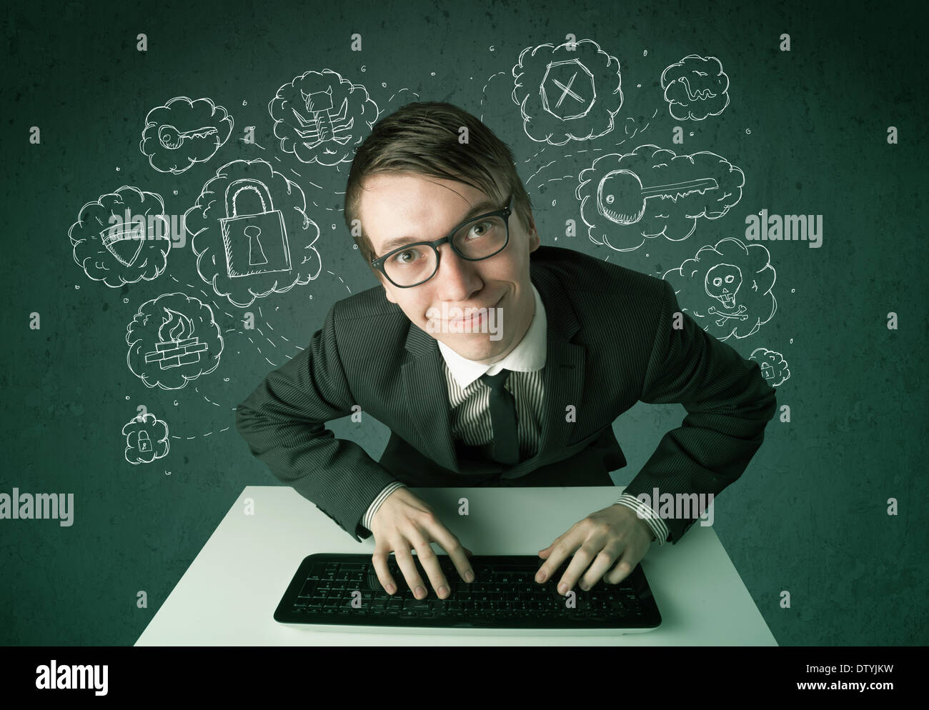 Young nerd hacker with virus and hacking thoughts Stock Photo - Alamy