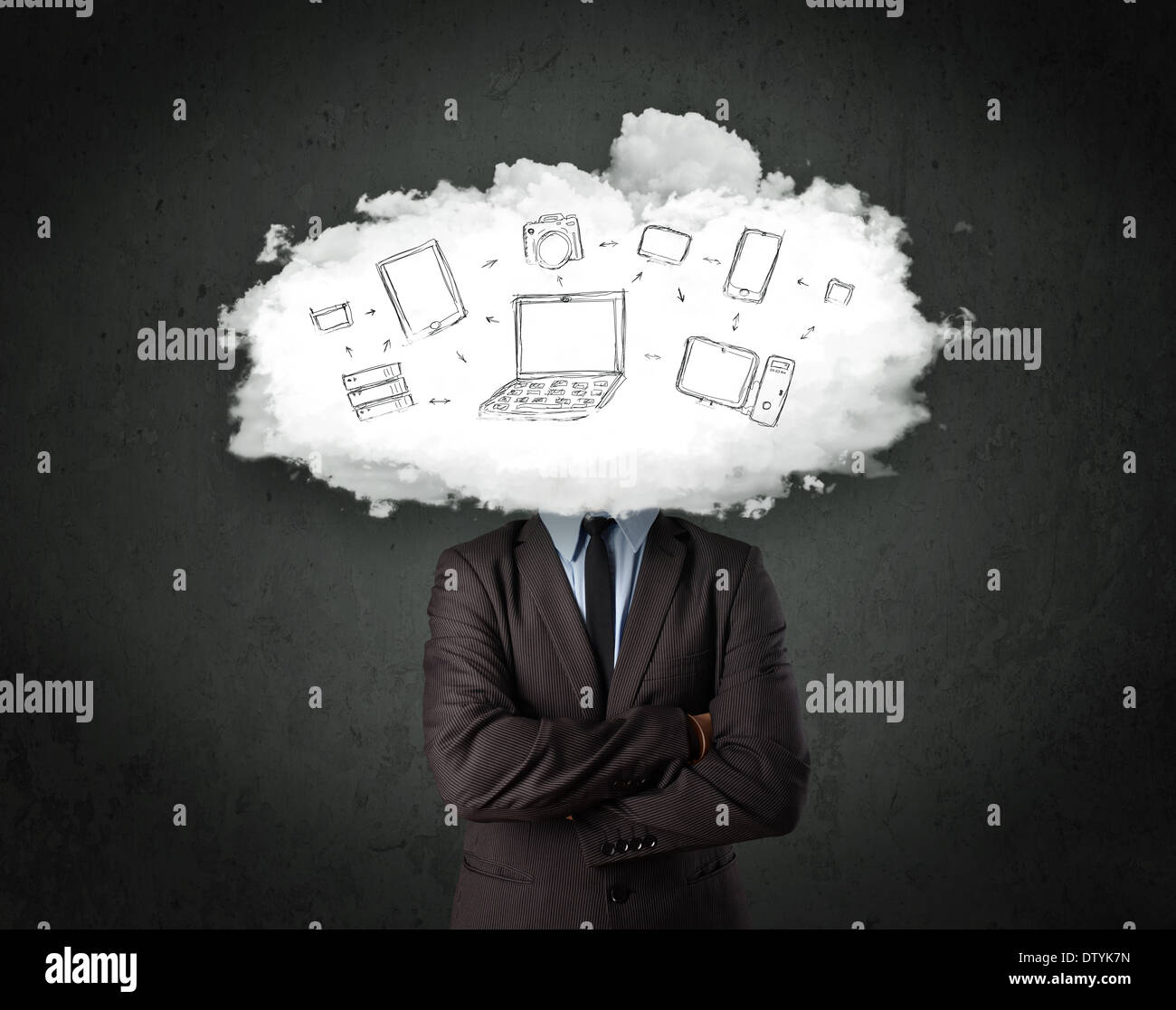 Professional business man with cloud network head Stock Photo - Alamy