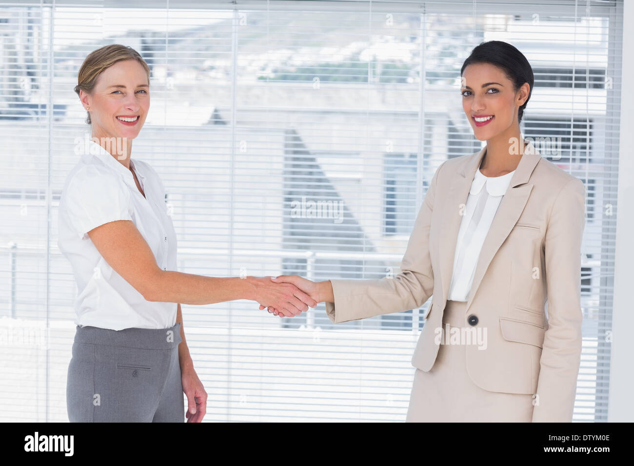 Two cheerful partners shaking hands Stock Photo - Alamy