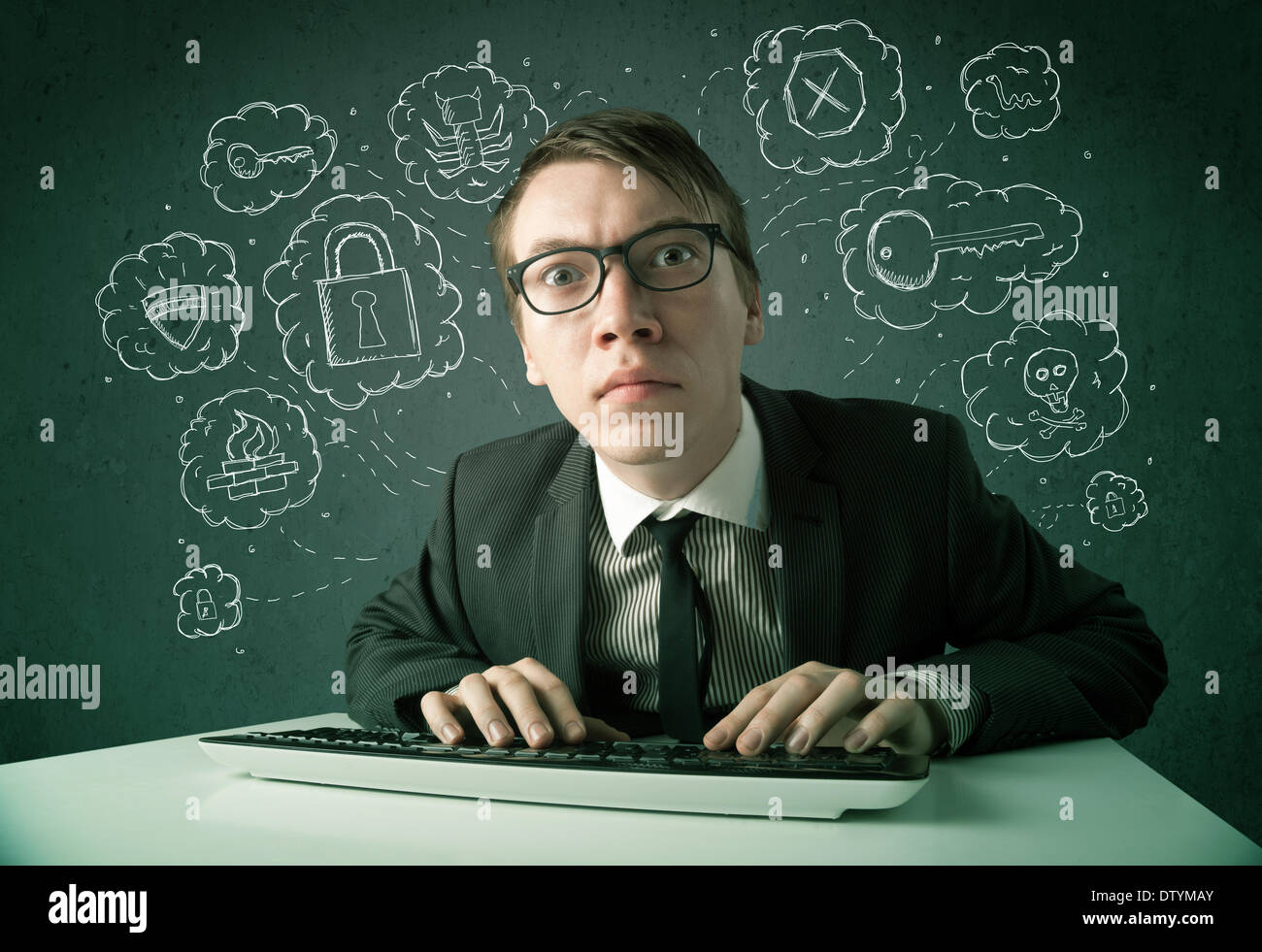 Young nerd hacker with virus and hacking thoughts Stock Photo - Alamy