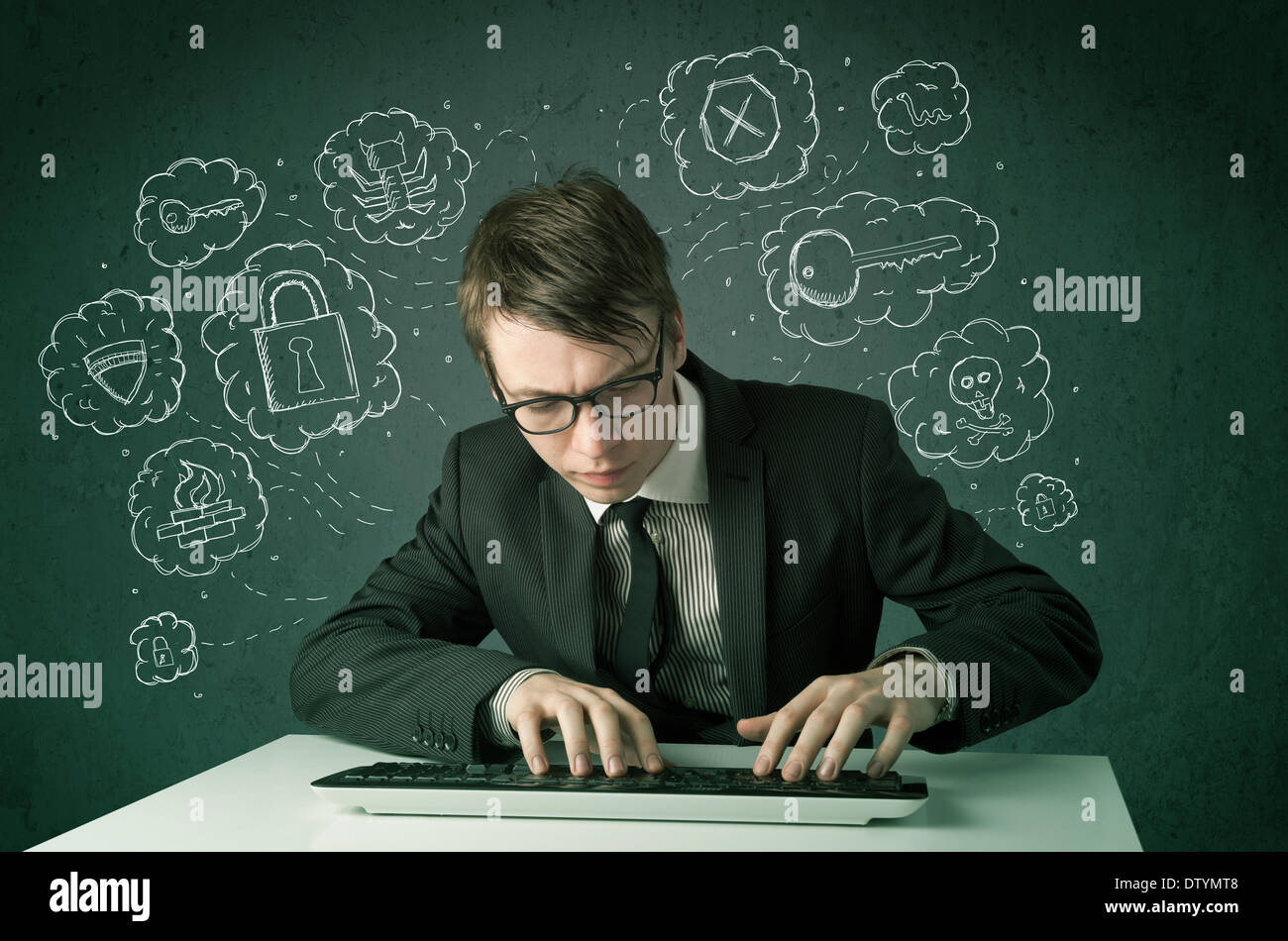 Young nerd hacker with virus and hacking thoughts Stock Photo - Alamy