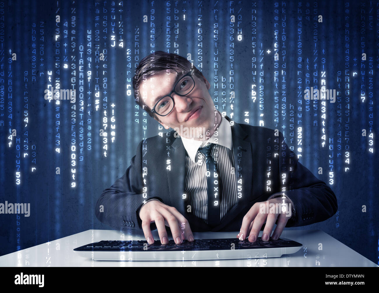 Hacker decoding information from futuristic network technology Stock ...