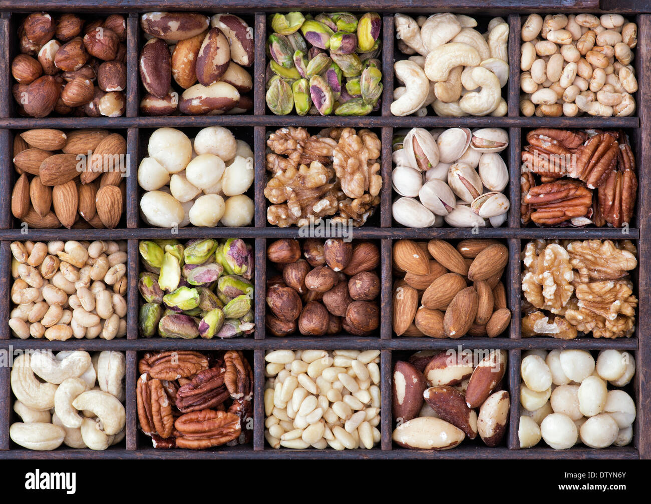 Assorted Nuts Grid Pattern Stock Photo - Alamy