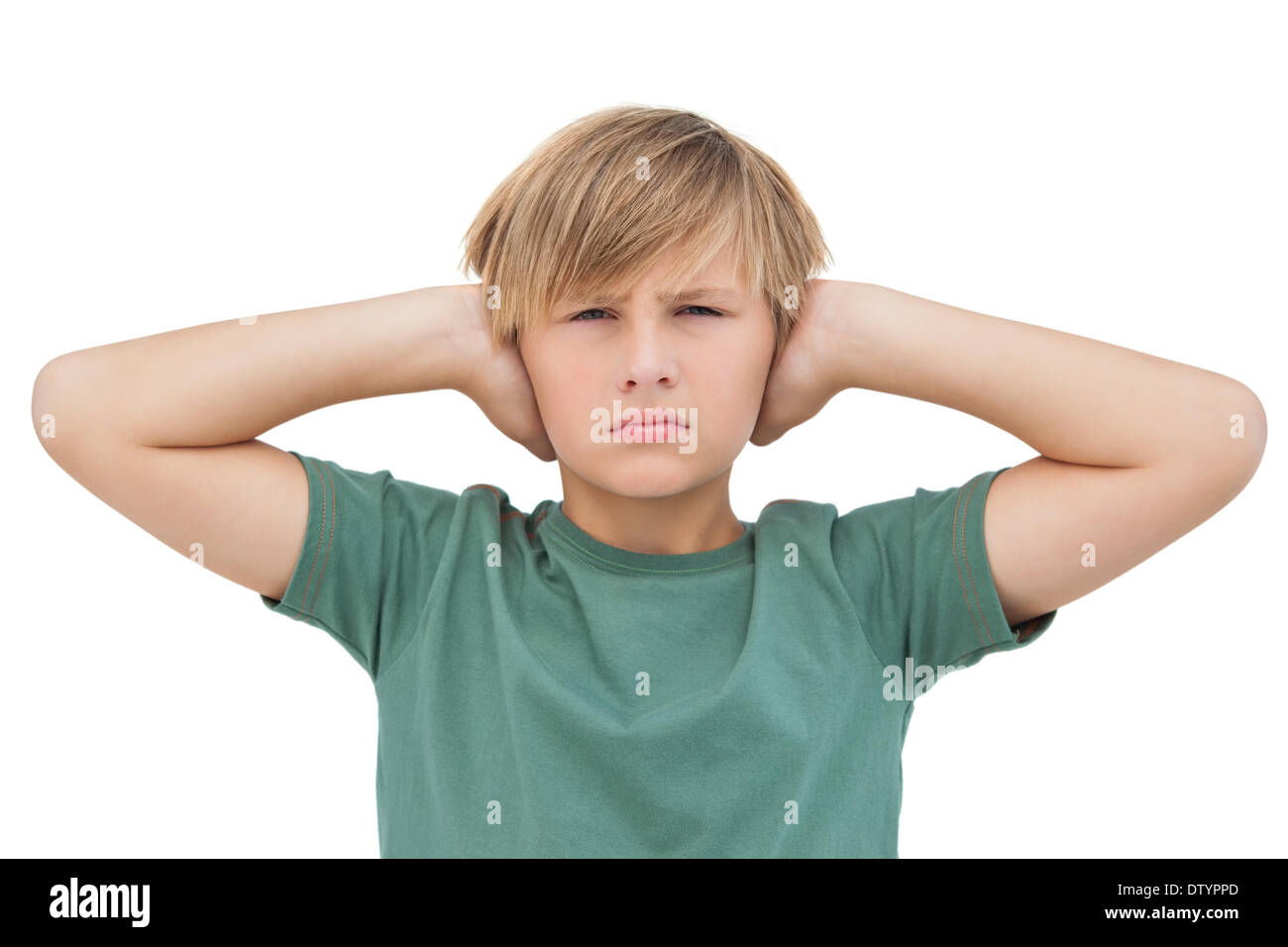 Boy covering ears hi-res stock photography and images - Alamy