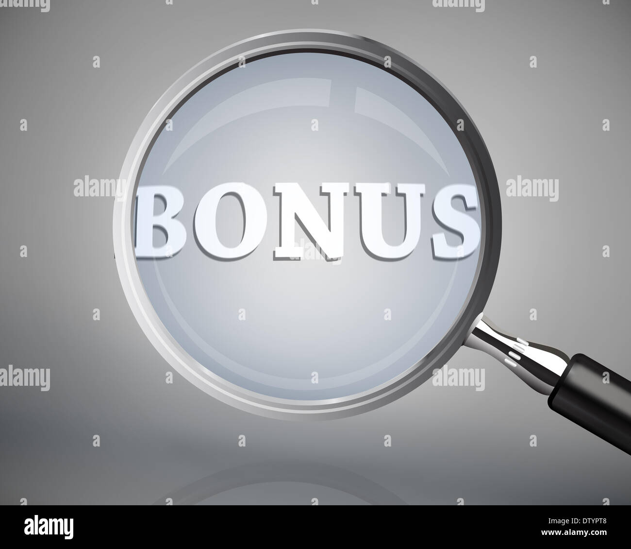 Magnifying glass showing bonus word in white Stock Photo - Alamy
