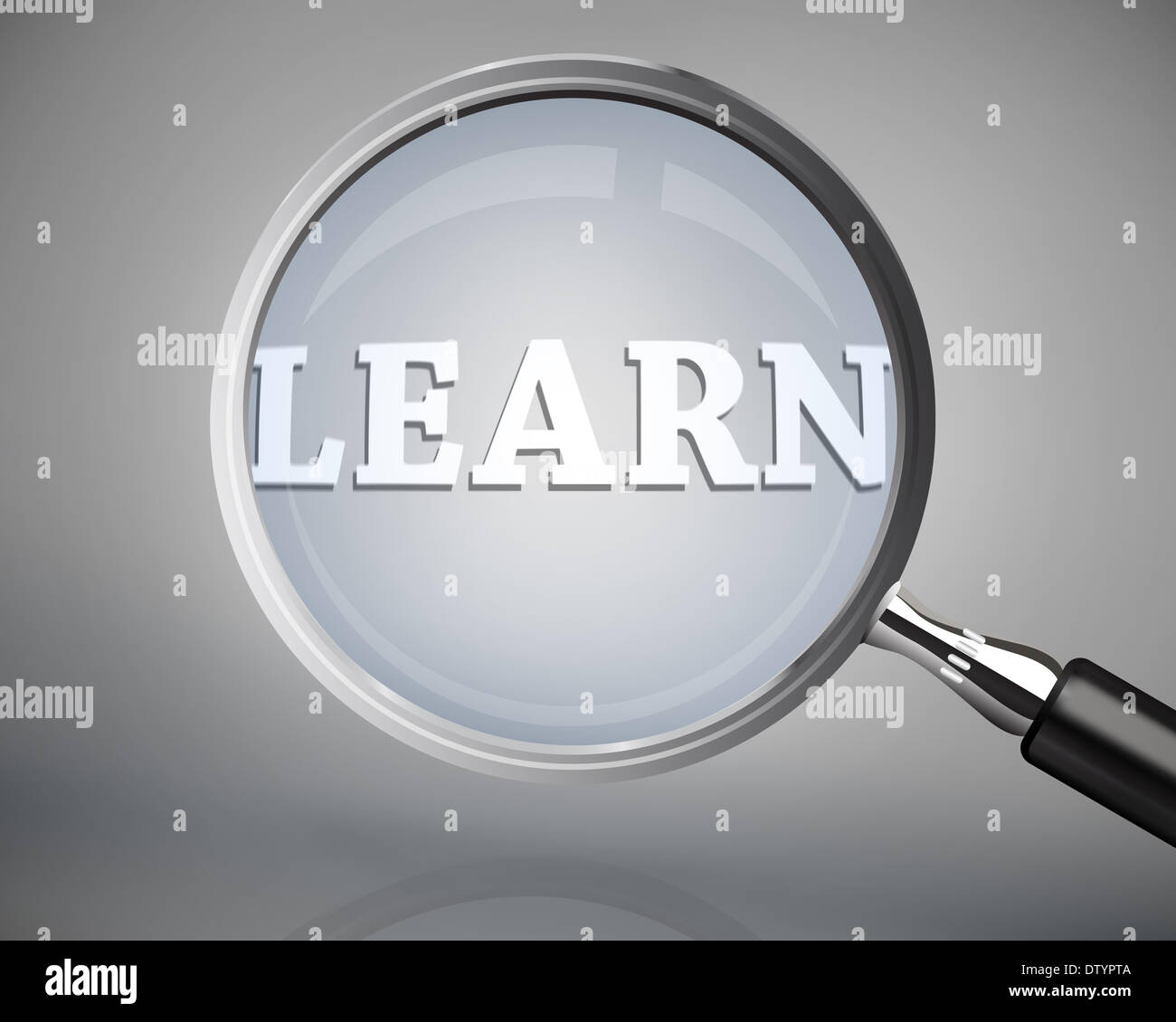 Magnifying glass showing learn word in white Stock Photo - Alamy