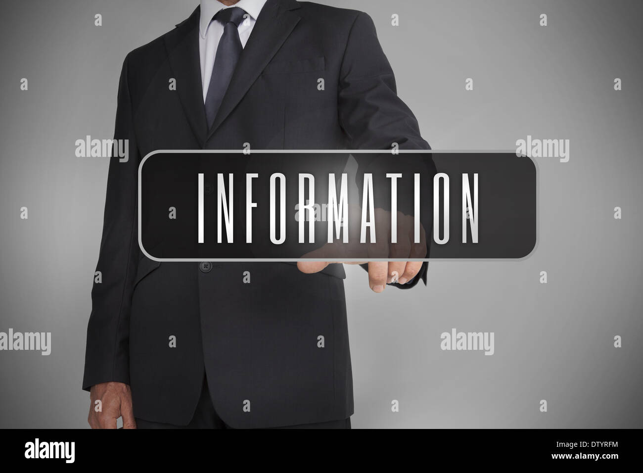 Businessman selecting the word information written on black tag Stock ...