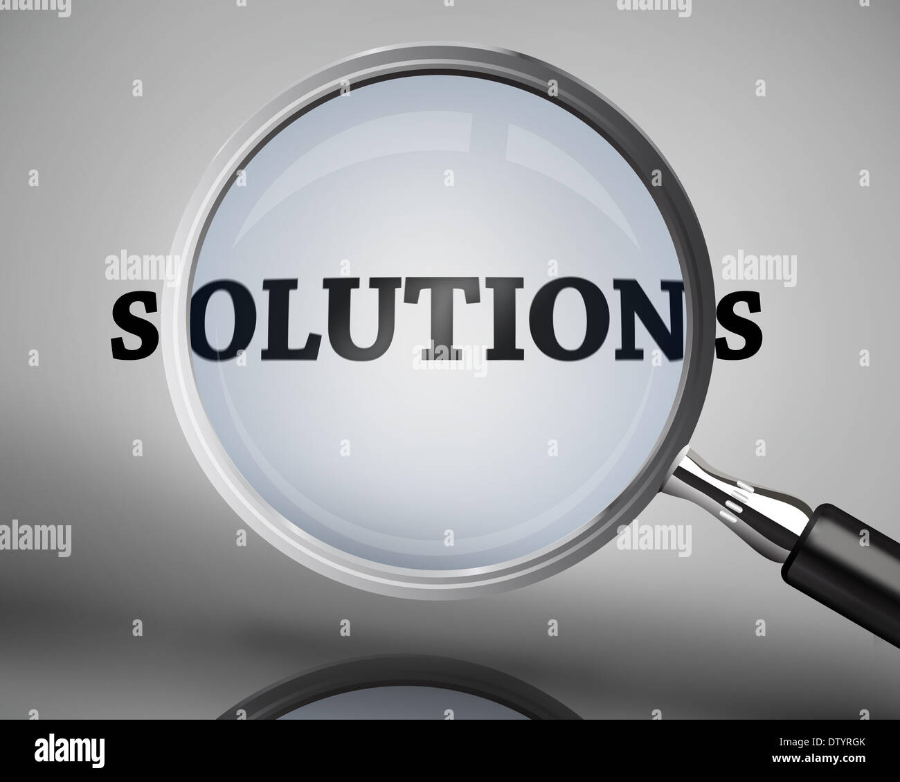 Magnifying glass showing solutions word Stock Photo - Alamy
