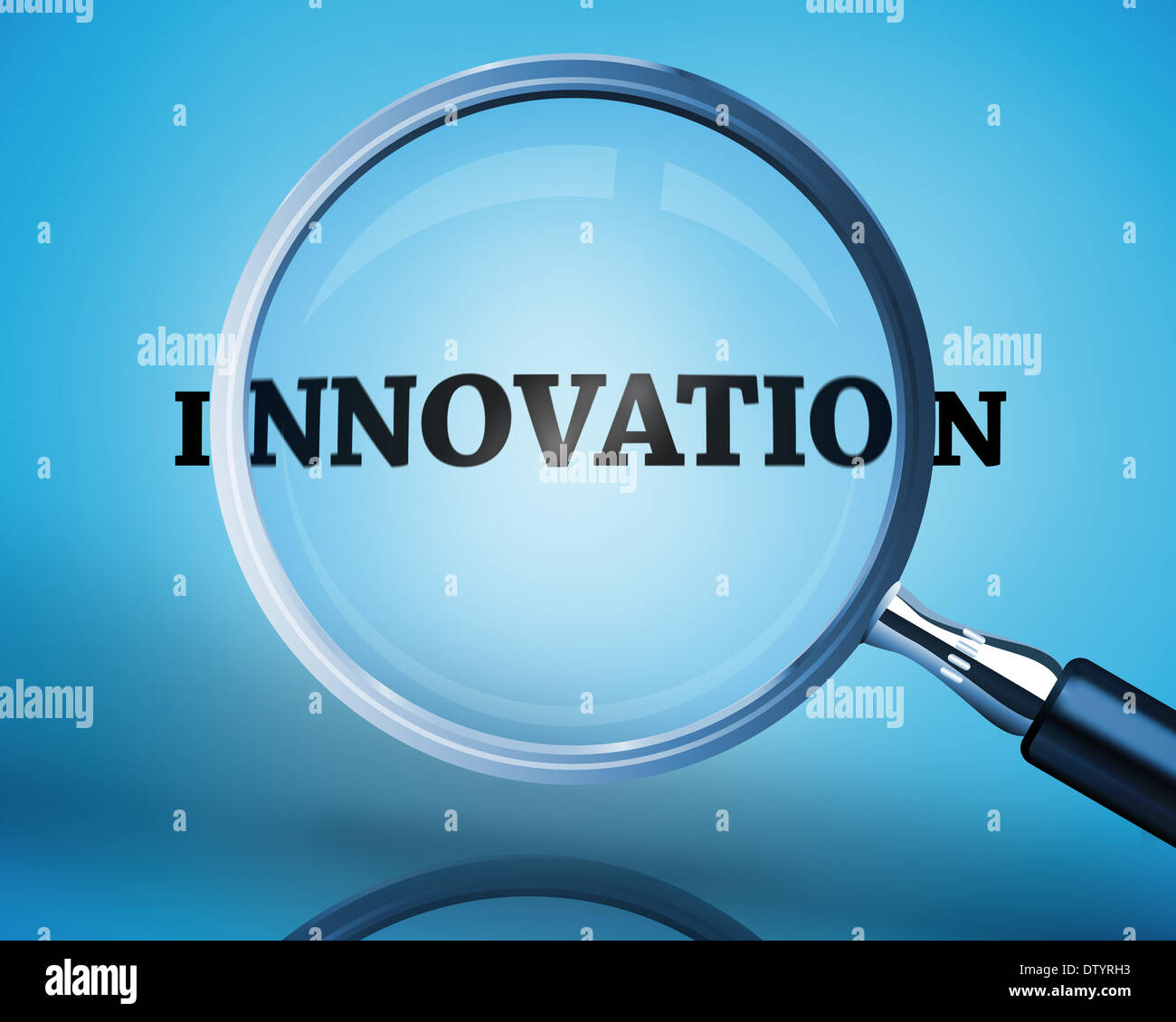 Magnifying glass showing innovation word Stock Photo - Alamy