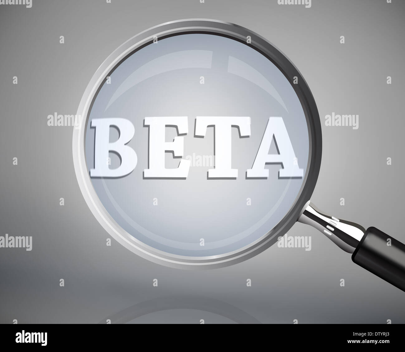 Magnifying glass showing beta word in white Stock Photo - Alamy