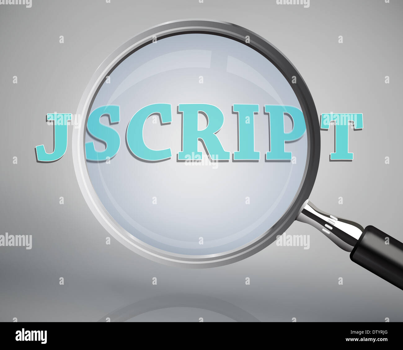 Magnifying glass showing jscript word Stock Photo - Alamy