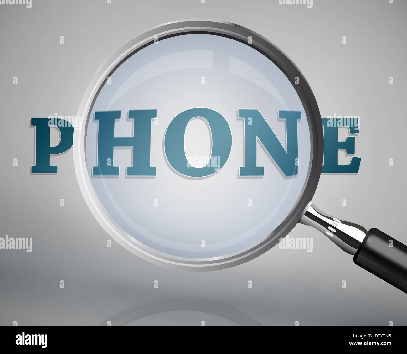 Magnifying glass showing phone word Stock Photo - Alamy