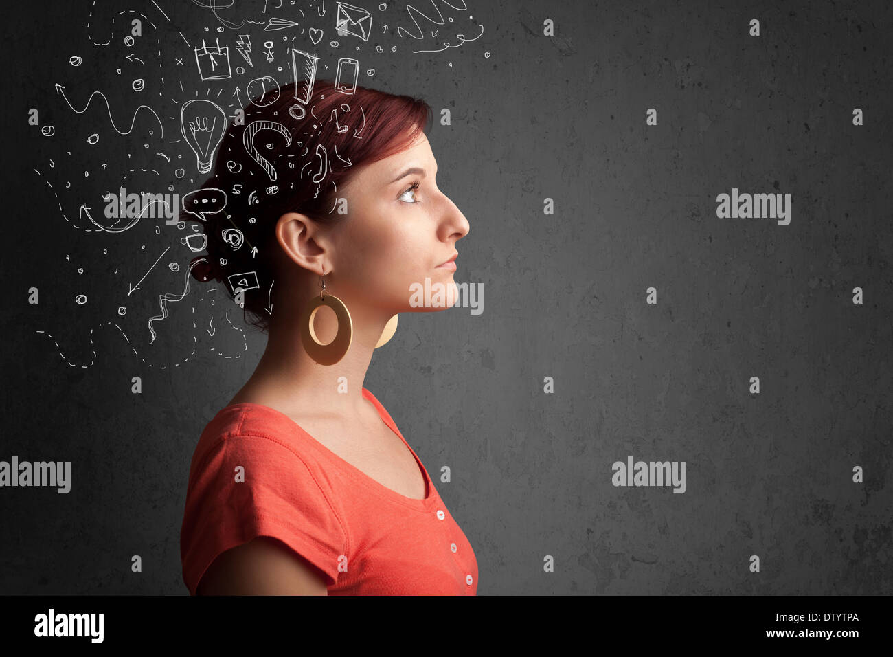Young girl thinking abstract icons hi-res stock photography and images ...