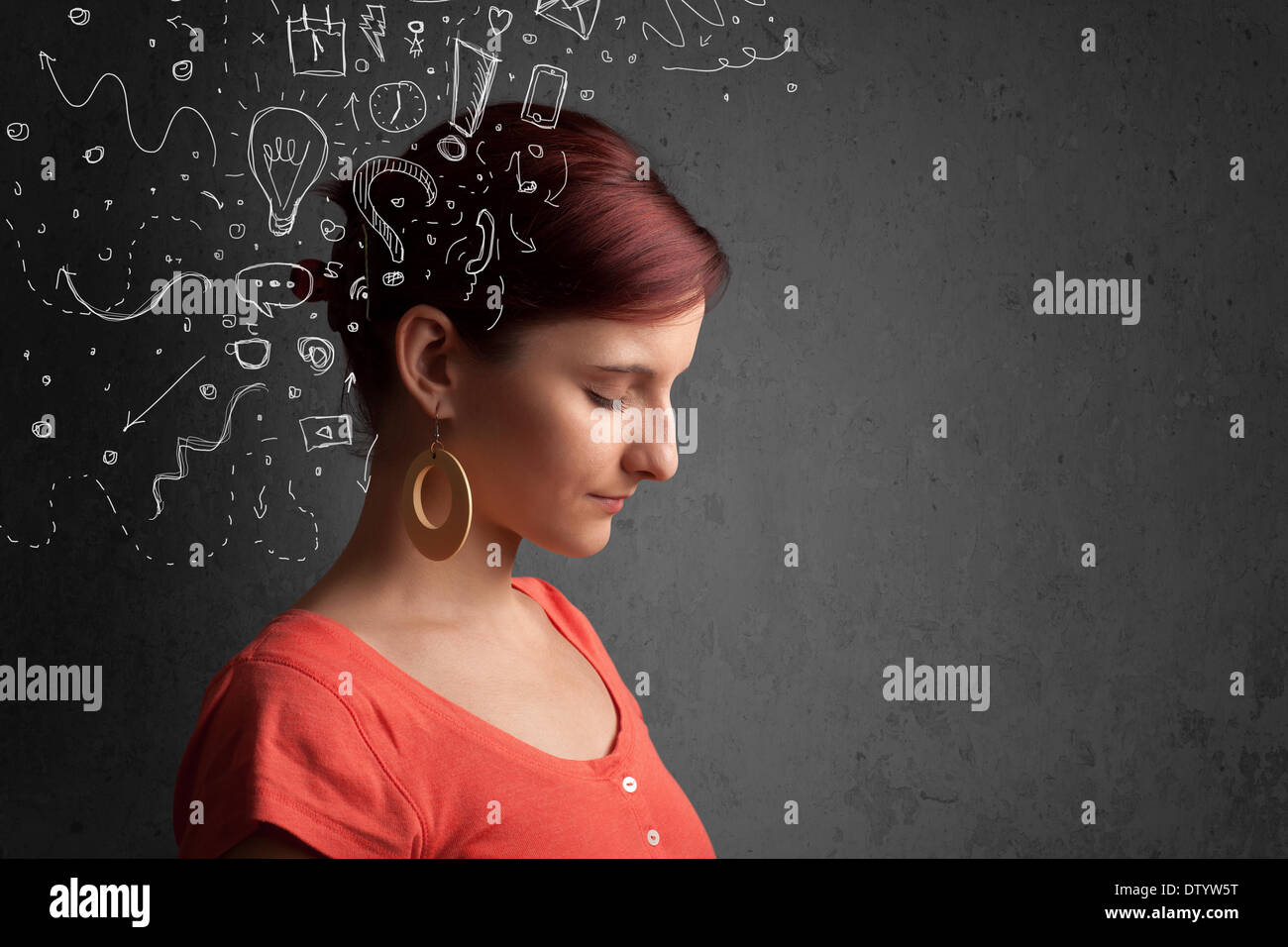 Young girl thinking abstract icons hi-res stock photography and images ...
