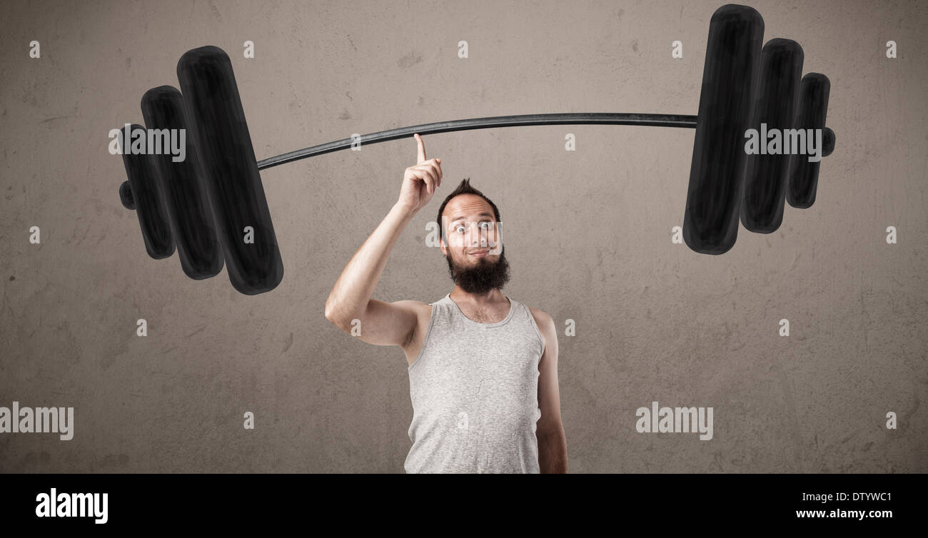 Funny skinny guy lifting weights Stock Photo - Alamy