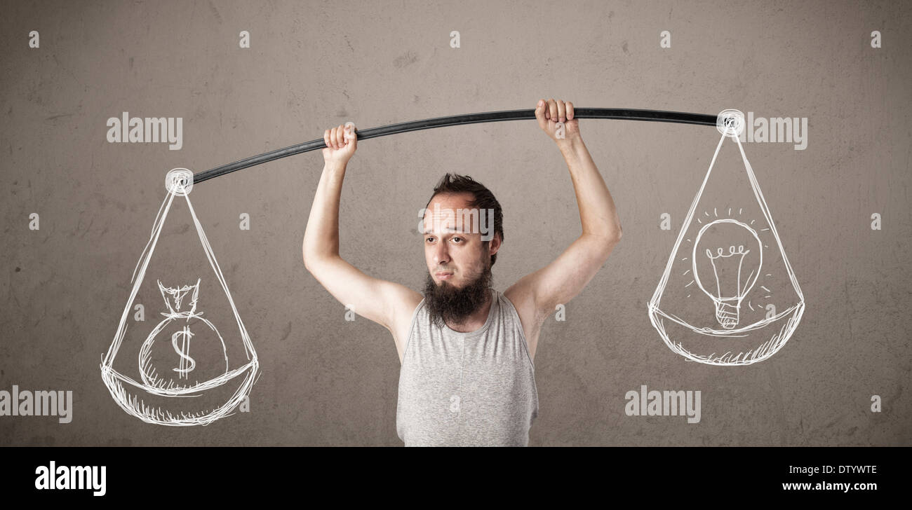 skinny guy trying to get balanced Stock Photo - Alamy
