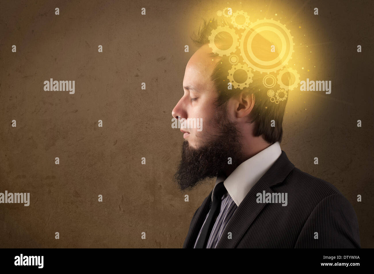 Young person thinking with a machine head illustration Stock Photo - Alamy