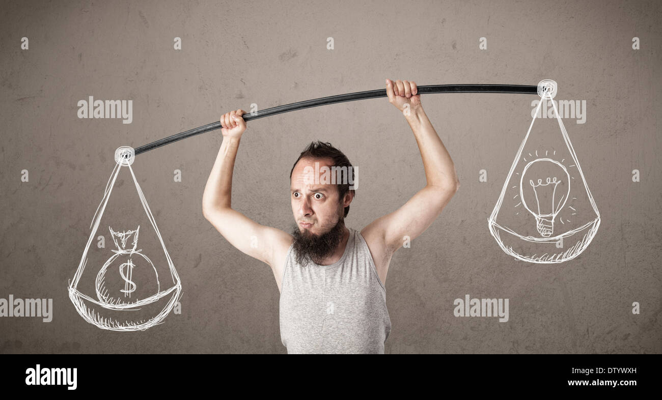 skinny guy trying to get balanced Stock Photo - Alamy