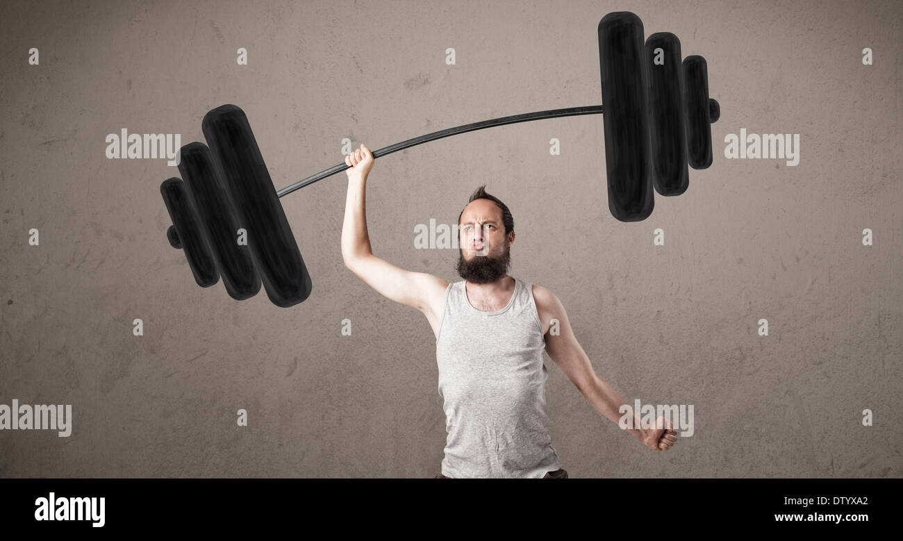 Funny skinny guy lifting weights Stock Photo - Alamy