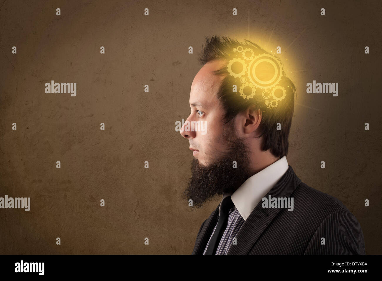 Young person thinking with a machine head illustration Stock Photo - Alamy