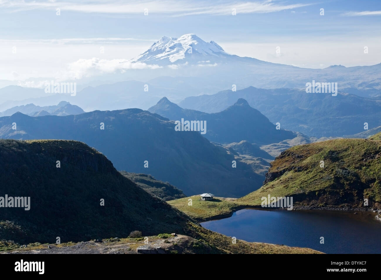 Cotopaxi snow-capped volcano, Andes mountains, from Papallacta pass ...
