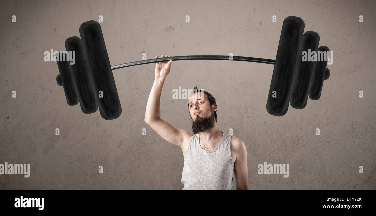 Funny skinny guy lifting weights Stock Photo - Alamy