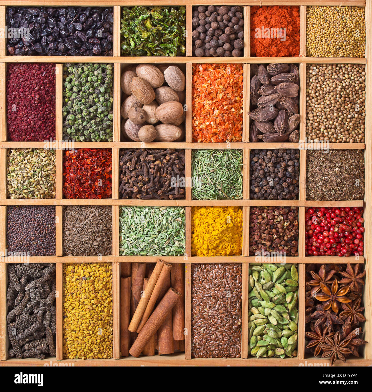 wooden box with spices and herbs Stock Photo - Alamy