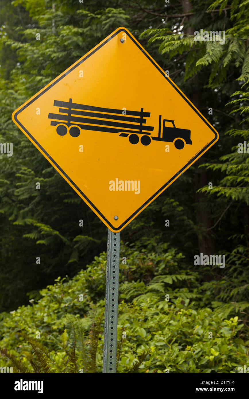 Logging Truck warning sign British Columbia Canada Stock Photo - Alamy
