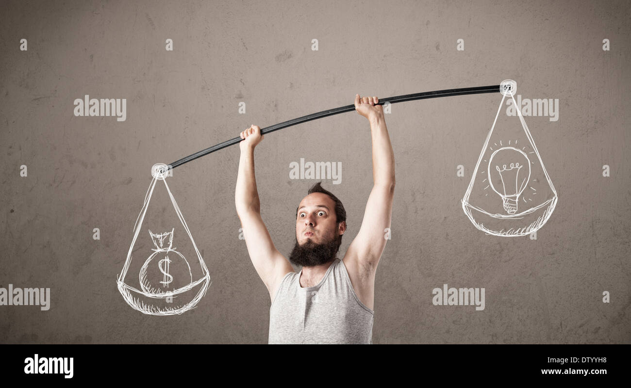 skinny guy trying to get balanced Stock Photo - Alamy