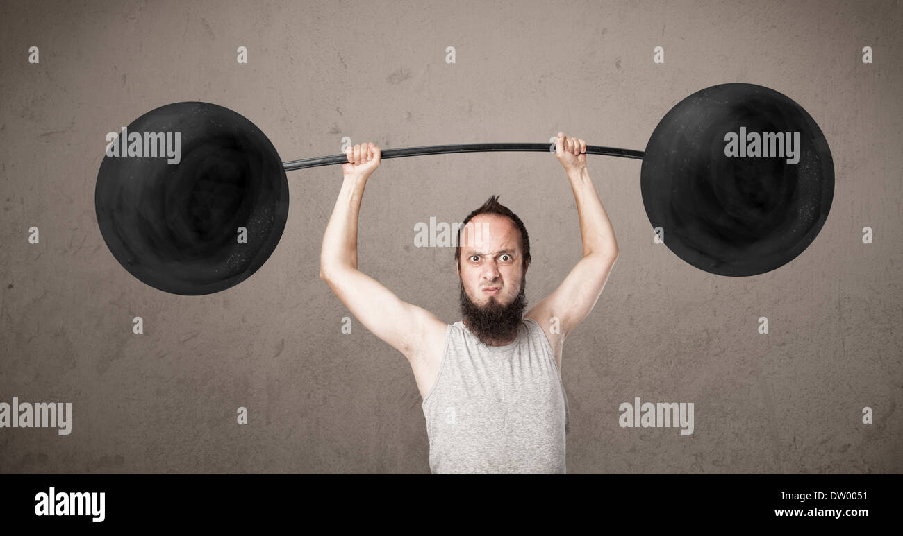 Funny skinny guy lifting weights Stock Photo - Alamy