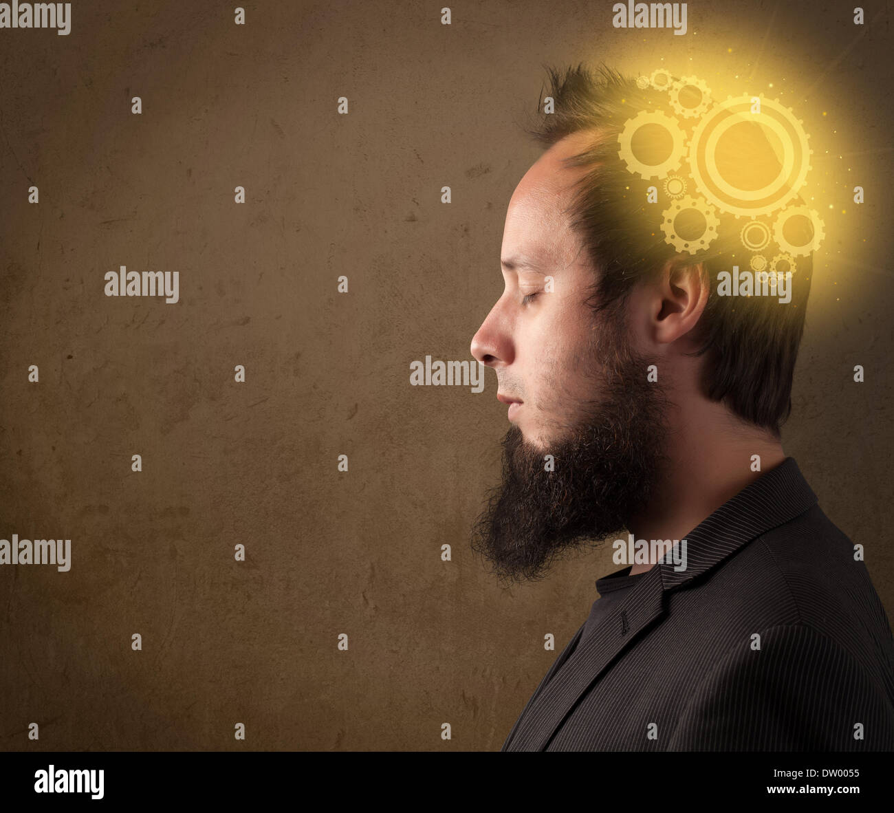 Young person thinking with a machine head illustration Stock Photo - Alamy