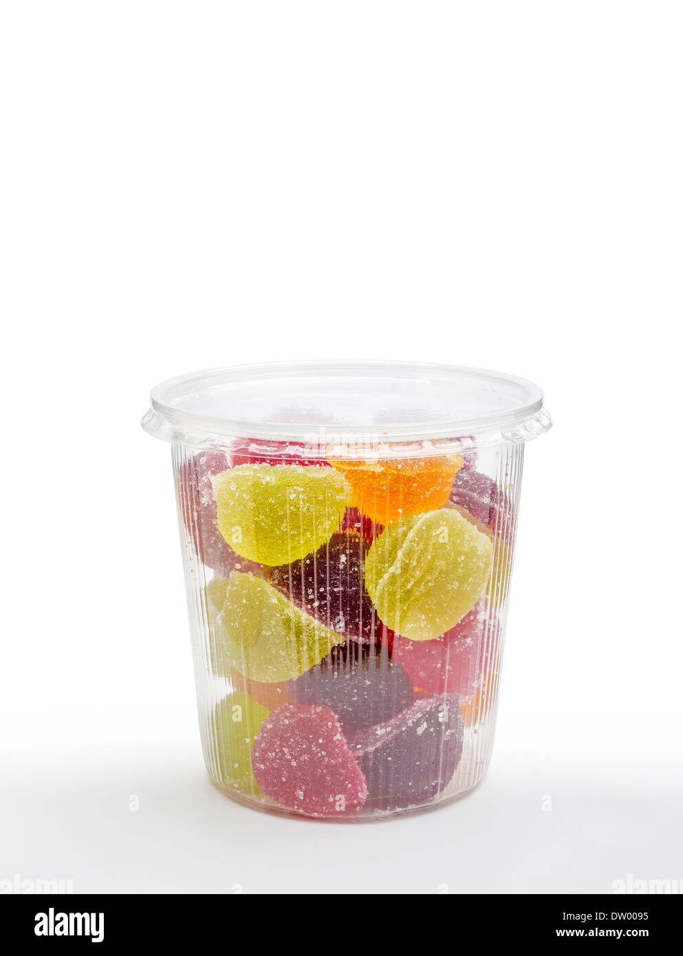 Colorful fruit jelly in foam jar, on white background Stock Photo - Alamy