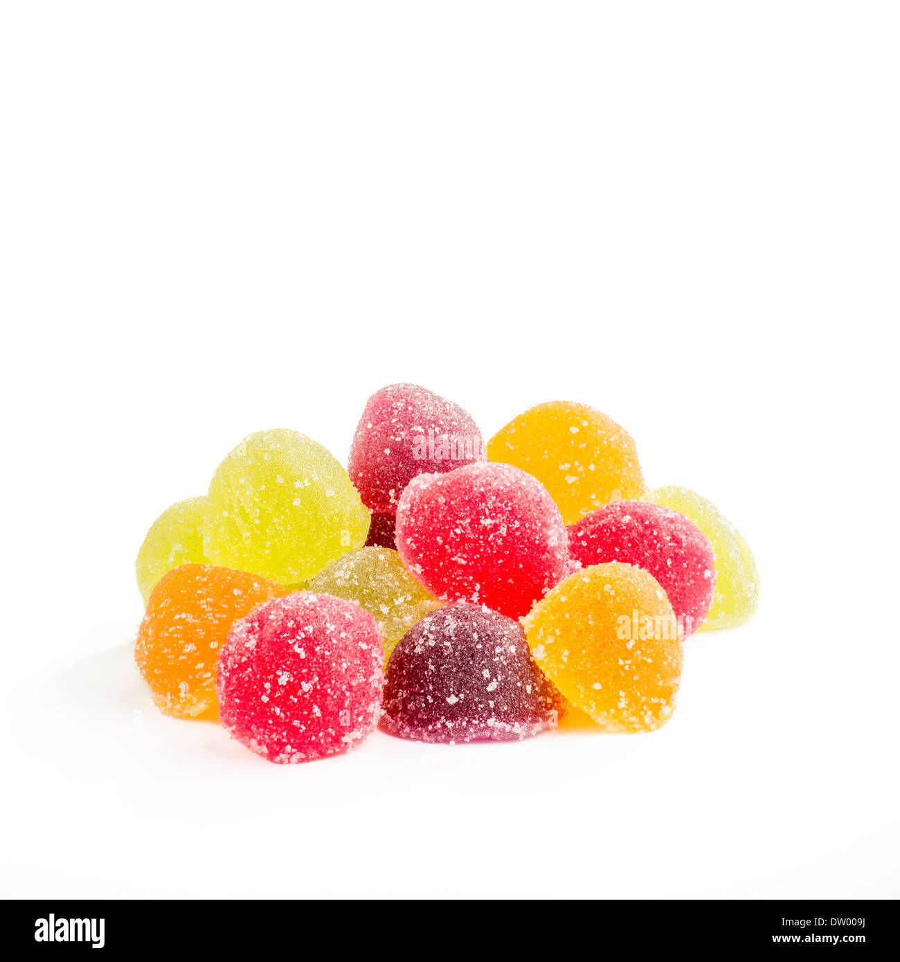 Colorful fruit jelly with sugar, on white background Stock Photo - Alamy