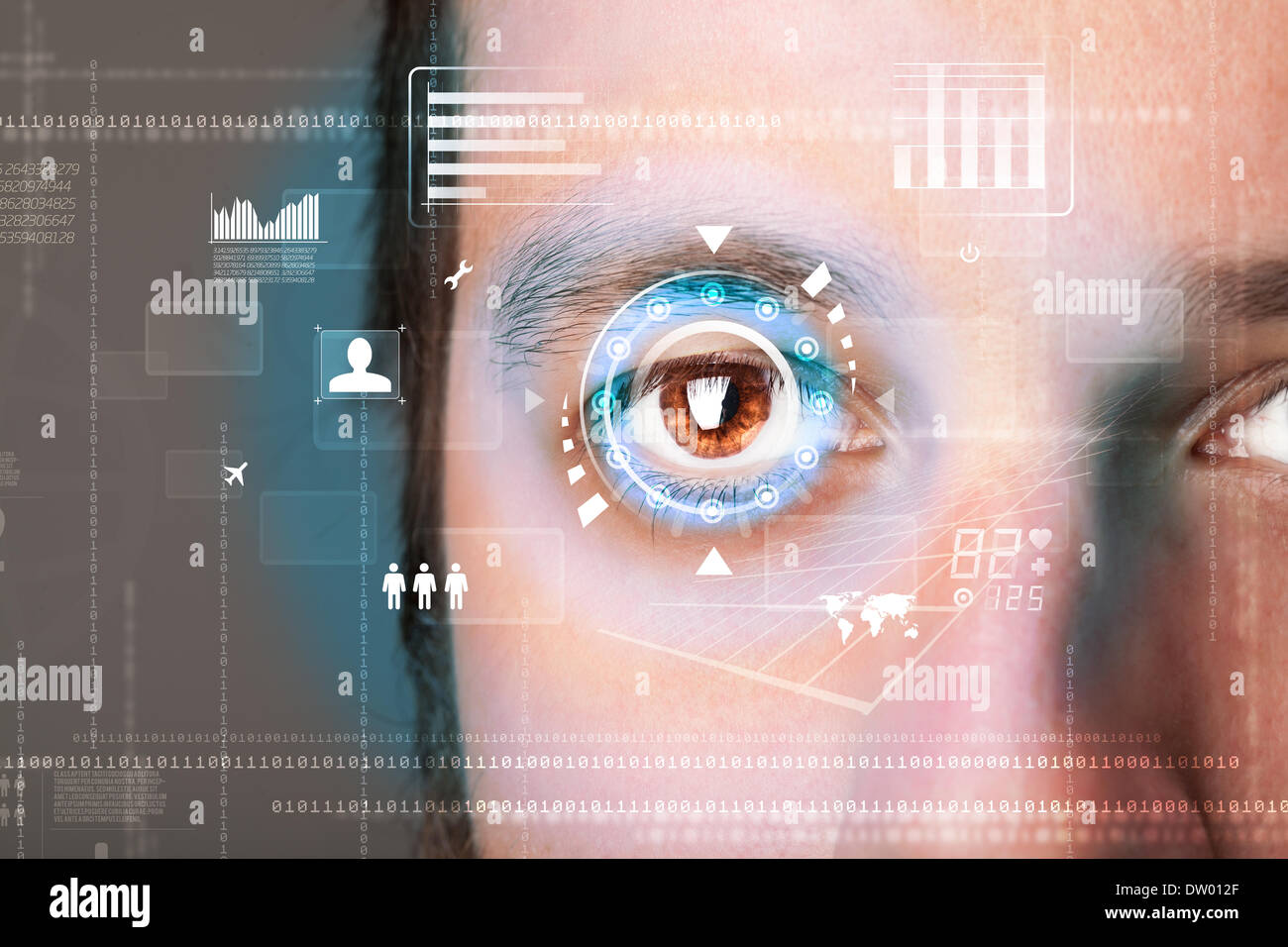 Futuristic modern cyber man with technology screen eye panel Stock ...