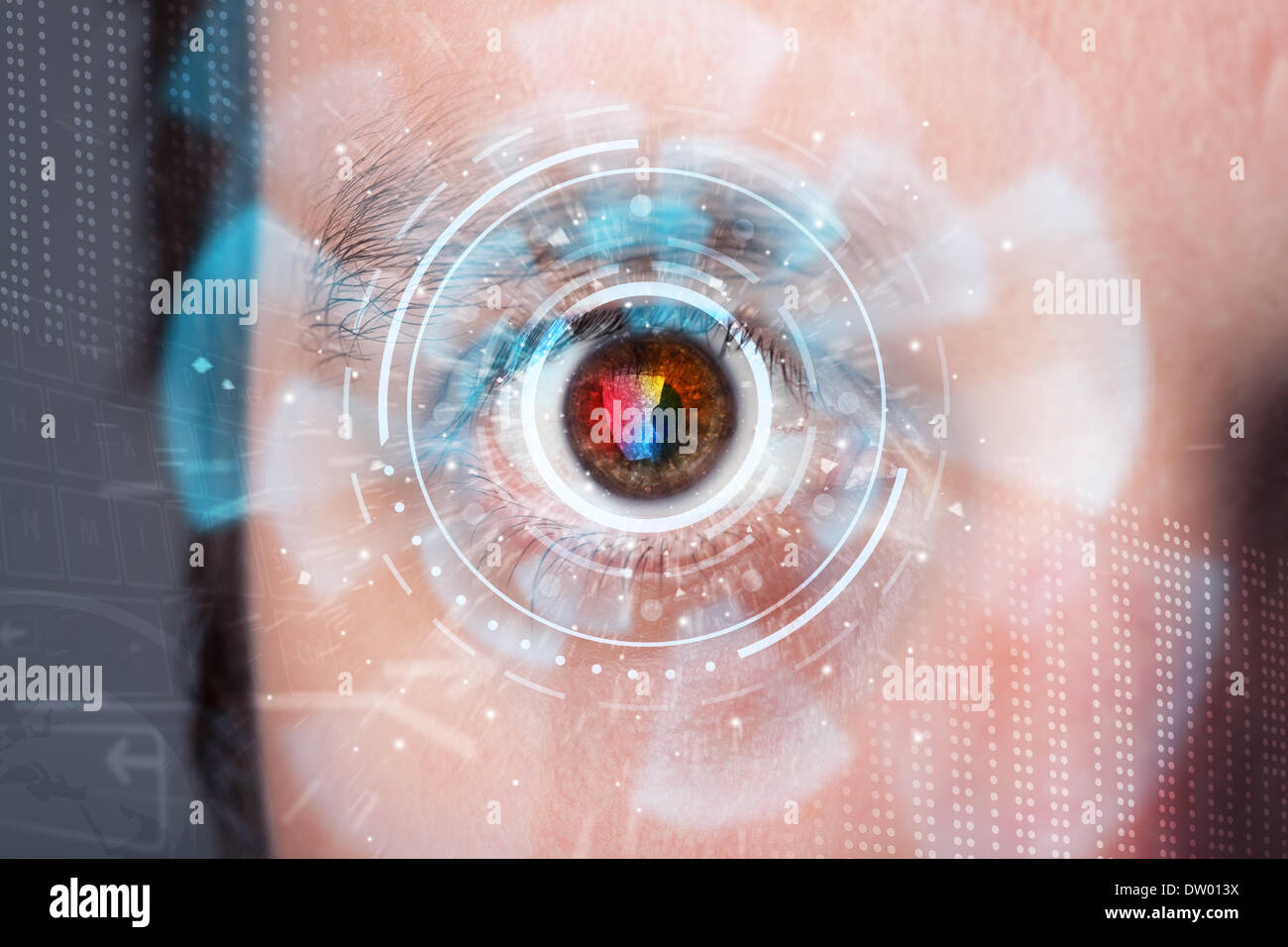 Futuristic modern cyber man with technology screen eye panel Stock Photo - Alamy